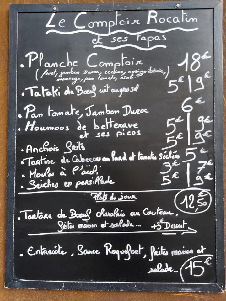 Comptoir Rocatin sample menu board - P-O Life